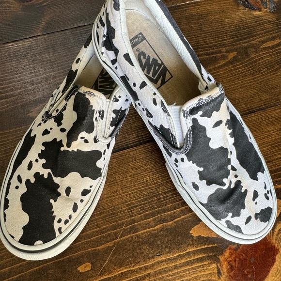 Vans | Shoes | Custom Vans Black And White Cow Pattern Slipons | Poshmark